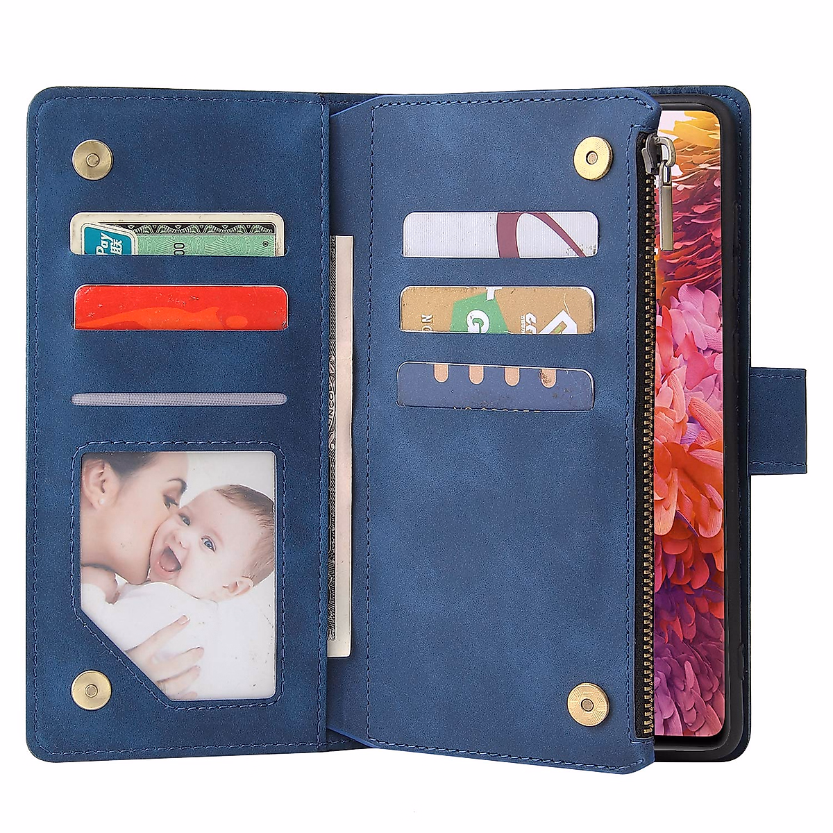 LBYZCASE Phone Case for Galaxy S20 FE 5G(2020),Samsung S20 FE Wallet Case,Luxury Folio Flip Leather Cover[Zipper Pocket][Wrist Strap][Kickstand ] for Samsung Galaxy S20 FE 5G(Fan Edition)-Blue