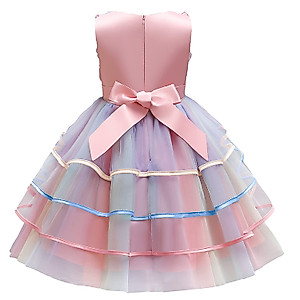 NNJXD Girl Dress Kids Ruffles Lace Party Wedding Dresses Size (110) 3-4 Years Flower 736 Pink
