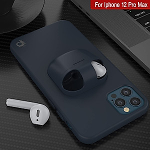 Punkcase for iPhone 12 Pro Max Airpods Case Holder (CenterPods Series) | Slim & Durable 2 in 1 Cover Designed For iPhone 12 Pro Max (6.7") | Protects Your Phone & Stores your AirPods Gen. 1 & 2 [Blue]