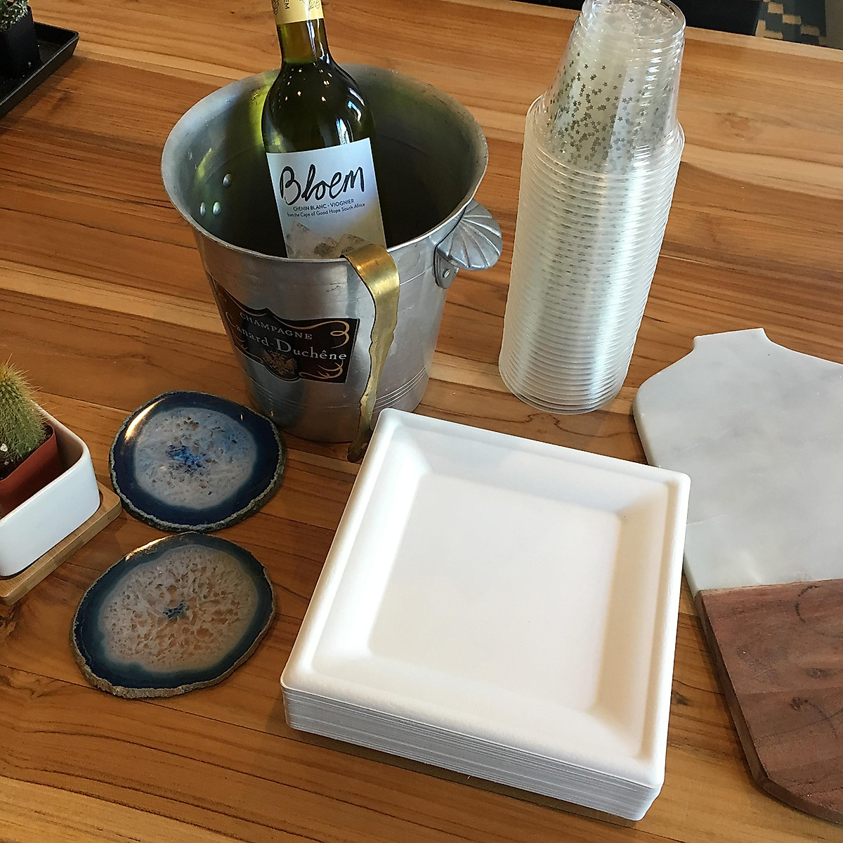 Susty Party 8-Inch Compostable Square Plates (50 Plates), Sugarcane Heavy Duty Disposable Biodegradable Plate, White