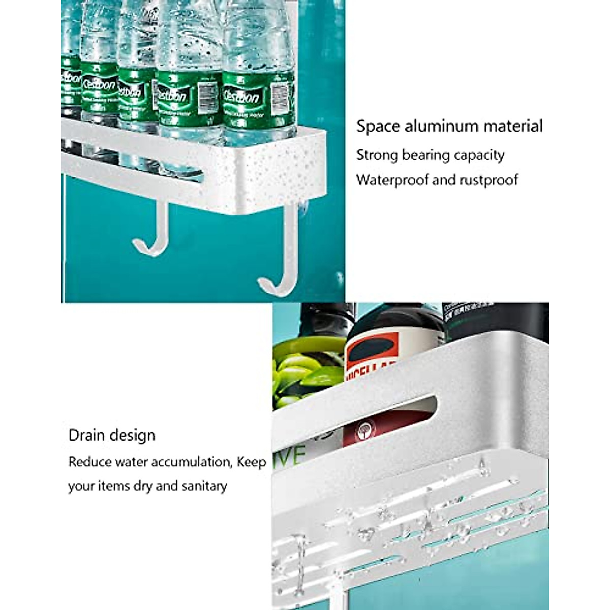 TZAMLI Hanging Shower Caddy Over The Door Shower Organizer, Aluminum Shower Shelf Bathroom Storage Rack with Hook and Basket (Silver-Silver, 2-Tier)