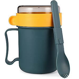 Cabilock Microwave Soup Mug with Lid and Scoop Portable Breakfast Cup Container Porridge Lunch Box with Spoon