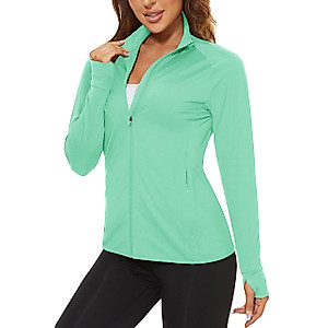 TACVASEN Women's Athletic Jackets UV Protection Shirts Running Jackets for Women UPF 50+ Long Sleeve Activewear Golf Shirt Mint Green