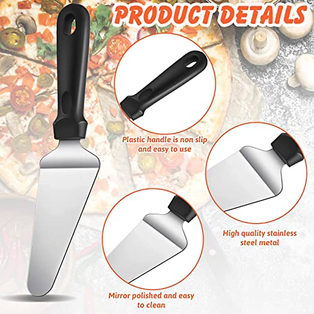 20 Pieces Pizza Spatula Pie Server Stainless Steel Cake Serving Spatula Non Slip Easy to Grip Baking Triangular Spade Plastic Handle Shovel for Desserts Pizza Pie Cake Biscuit
