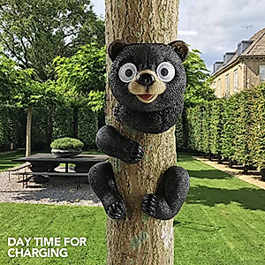 Gnomes 'n More Bear Solar Tree Hugger Sculpture with LED Lights for Outdoor Decoration - Funny Figurine for Lawn, Yard, and Garden