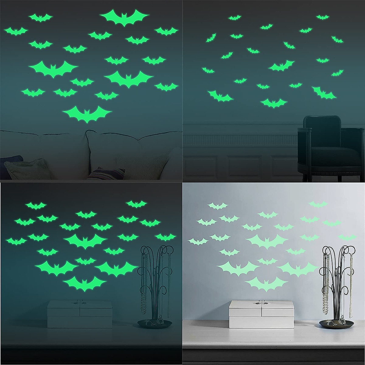 Halloween Bats Wall Decals Decorations Glow in The Dark, Fluorescence Wall Stickers for Halloween Party Kids Home Room Decals