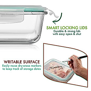 Fusion Gourmet Set of 8 Same Size Glass Food Storage Containers with Lids [4.4 cup 35 oz ea.] Airtight, Leak proof, Oven, Microwave & Freezer Safe, Reusable Meal Prep Set, Stain & Odor Resistant