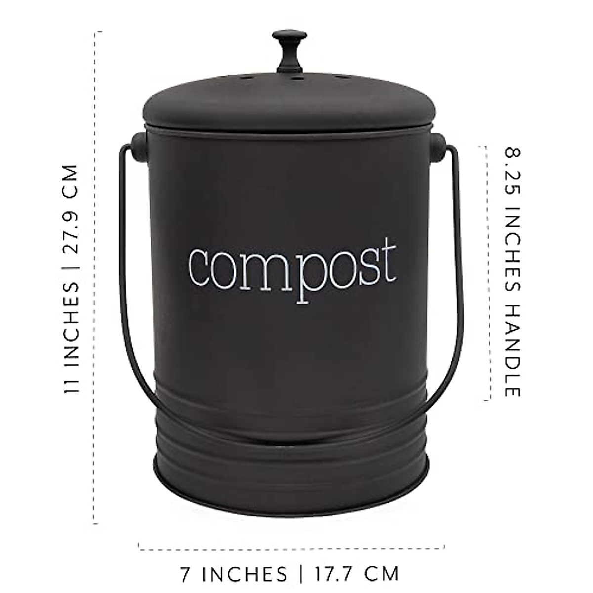 AuldHome Black Enamelware Compost Bin, Farmhouse Compost Can Set with Lid and Charcoal Filters, 1.3 Gallon