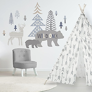 Levtex Baby - Logan Resuable Wall Decal - Bears, Deer, Trees - Grey, Taupe, Navy, Blue - Nursery Accessories - Size: 36 x 33 in.