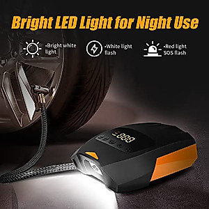 Rickwayy Tire Inflator Portable Air Compressor, 12V DC Air Pump for Car Tires, 150PSI Auto Portable Air Compressor with Emergency Light, Air Pump for Car, Motorcycle, Bicycle and Other Inflatables