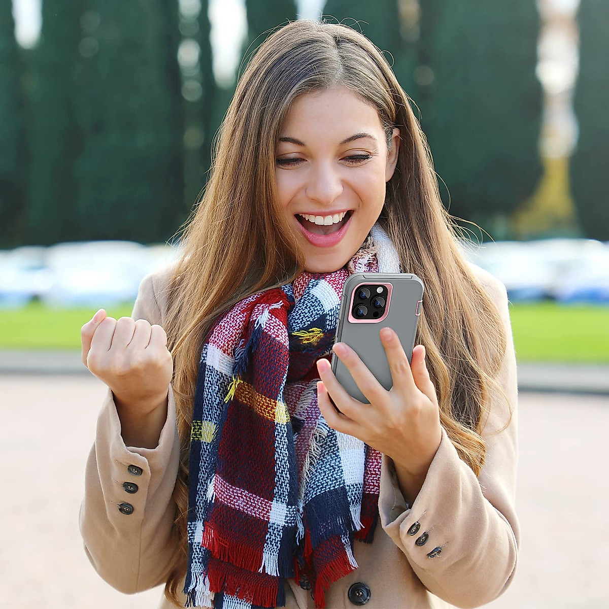 For iPhone 13 Pro Max Case , iPhone 12 Pro Max Case, Heavy Duty Shockproof 3 in 1 Silicone Rubber Hard PC Rugged Durable Phone Cover for iPhone 12 Pro Max &13 Pro Max Phone 6.7 Inch. (Gray/Pink)