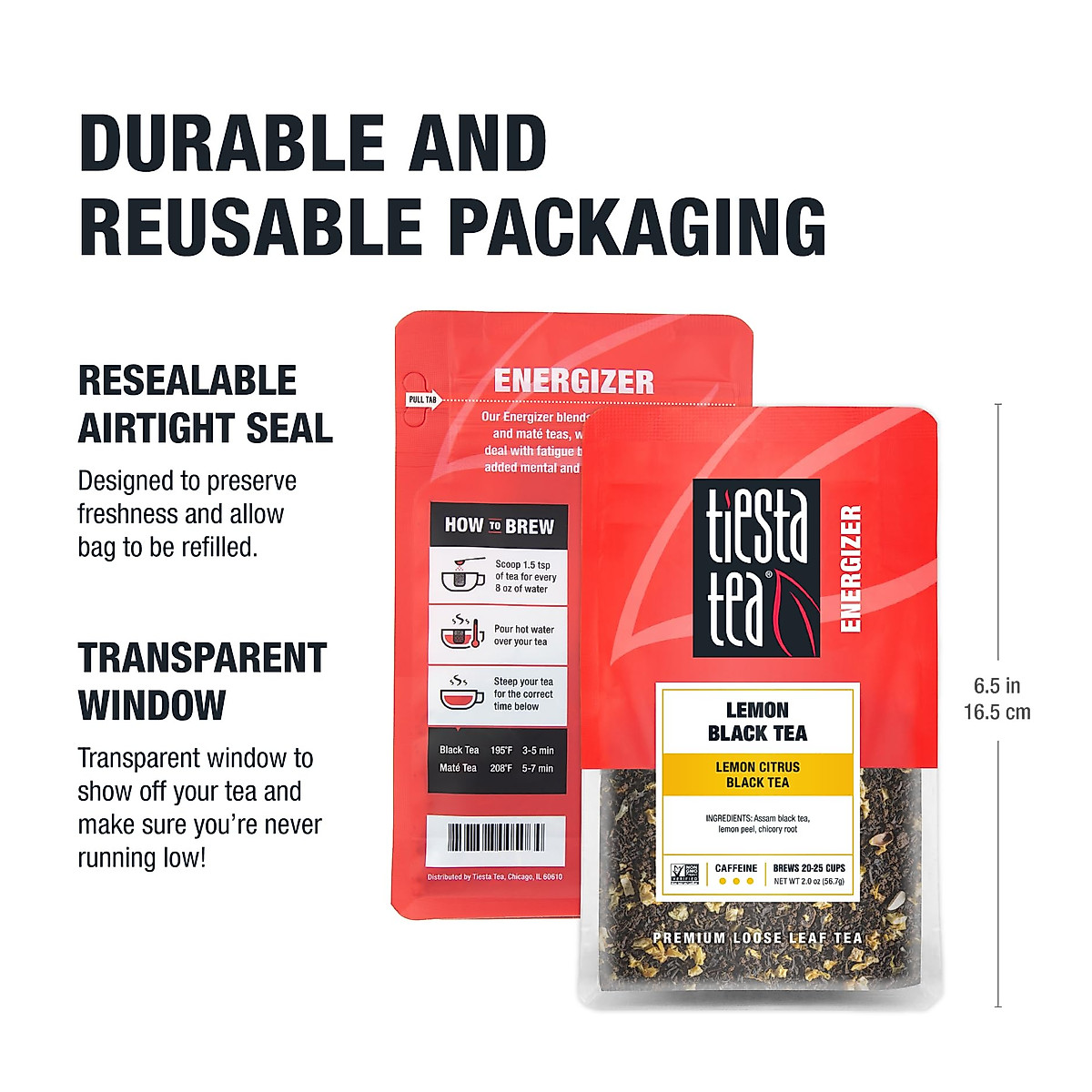 Tiesta Tea - Lemon Black Tea | Loose Leaf | Lemon Citrus Black | Premium Blend | High Caffeinated | Makes Hot or Iced | Brews Up to 25 Cups | 2 Ounce Resealable Pouch