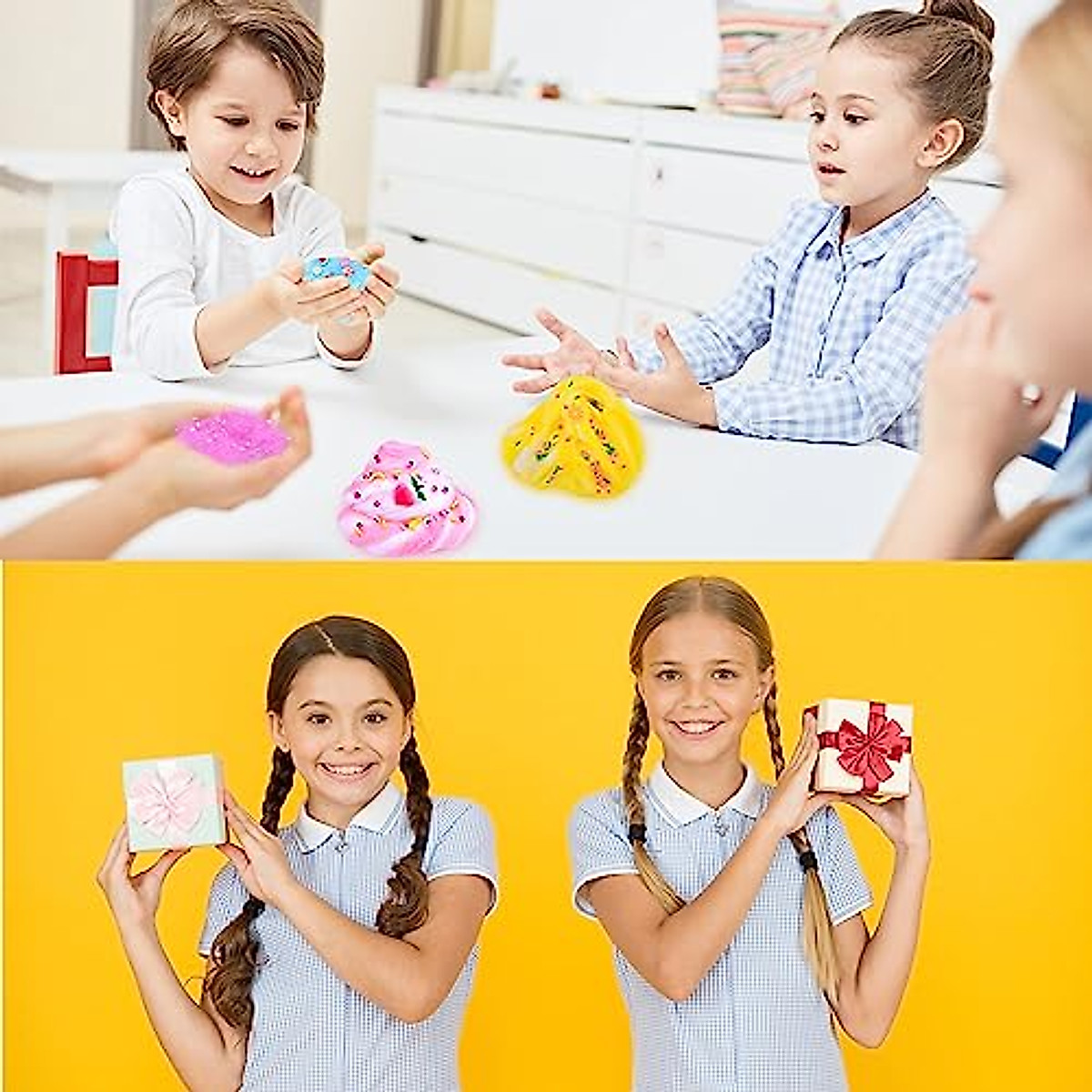 3 Pack Cloud Slime Kit, with Pink Peachs, Yellow Lemon and Blue Latte Cute Charms Cloud Slime, Educational Fidget Slime Toys for Kids, Birthday Gifts Party Favors for Girls Boys