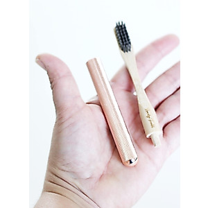 Replaceable Bamboo Toothbrush Aluminum Handle - BPA Free, Soft Bristles | Eco-Friendly, Biodegradable, Compostable, Vegan & Zero Waste | 3 Heads Total | 9-12 Months supply. (COPPER CHARCOAL BRISTLES)