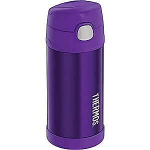 THERMOS FUNTAINER 12 Ounce Stainless Steel Vacuum Insulated Kids Straw Bottle, Violet & Thermos Replacement Straws for 12 Ounce Funtainer Bottle, Clear, one size (F401RS6)