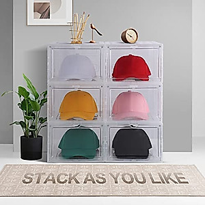 Hat Organizer Box for Baseball Caps (3 Pack) - Transparent Hat Display, Stackable Dust Hat Rack with Magnetic Door, Easy to assemble stylish hat stand for stylish hat display（transparent）