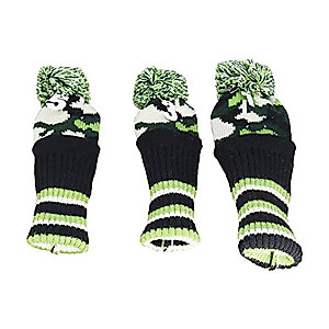 HISTAR Golf Club Pom Pom Knit Hybrid American Flag Head Cover 3 pcs/Set Knitting Golf Clubs Headcover Driver Cover Fairway Wood Head Covers for Taylormade,Callaway and More Brand (Army Green)