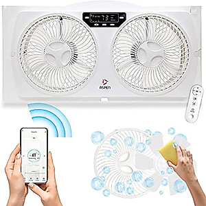 ASPEN Smart Window Dual Fan | WiFi App Controlled 3 Speed + Multi-Function Detachable Blades Easy Clean Reversible Air Flow Twin Window Fan | Compatible with Alexa, Google Assistant