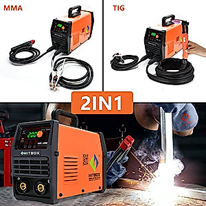HITBOX 200Amp MIG Welder, 110/220V Dual Voltage Mig/Lift Tig 2 In 1 Welding Machine Portable Stick Welder Machine LCD Digital Display