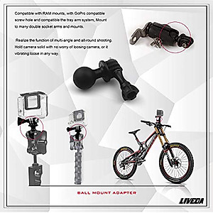 Ball Mount Adapter for Gopro Hero Series/Yi/Coyote/AKASO/SJCAM Sports Camera, Compatible with RAM Mounts, Rotating Ball Head Mount with Metal Screws