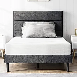 Molblly Twin Bed Frame with Headboard, Upholstered Platform Bed Frame, No Box Spring Needed, Non-Slip and Noise-Free, Easy Assembly,Dark Grey