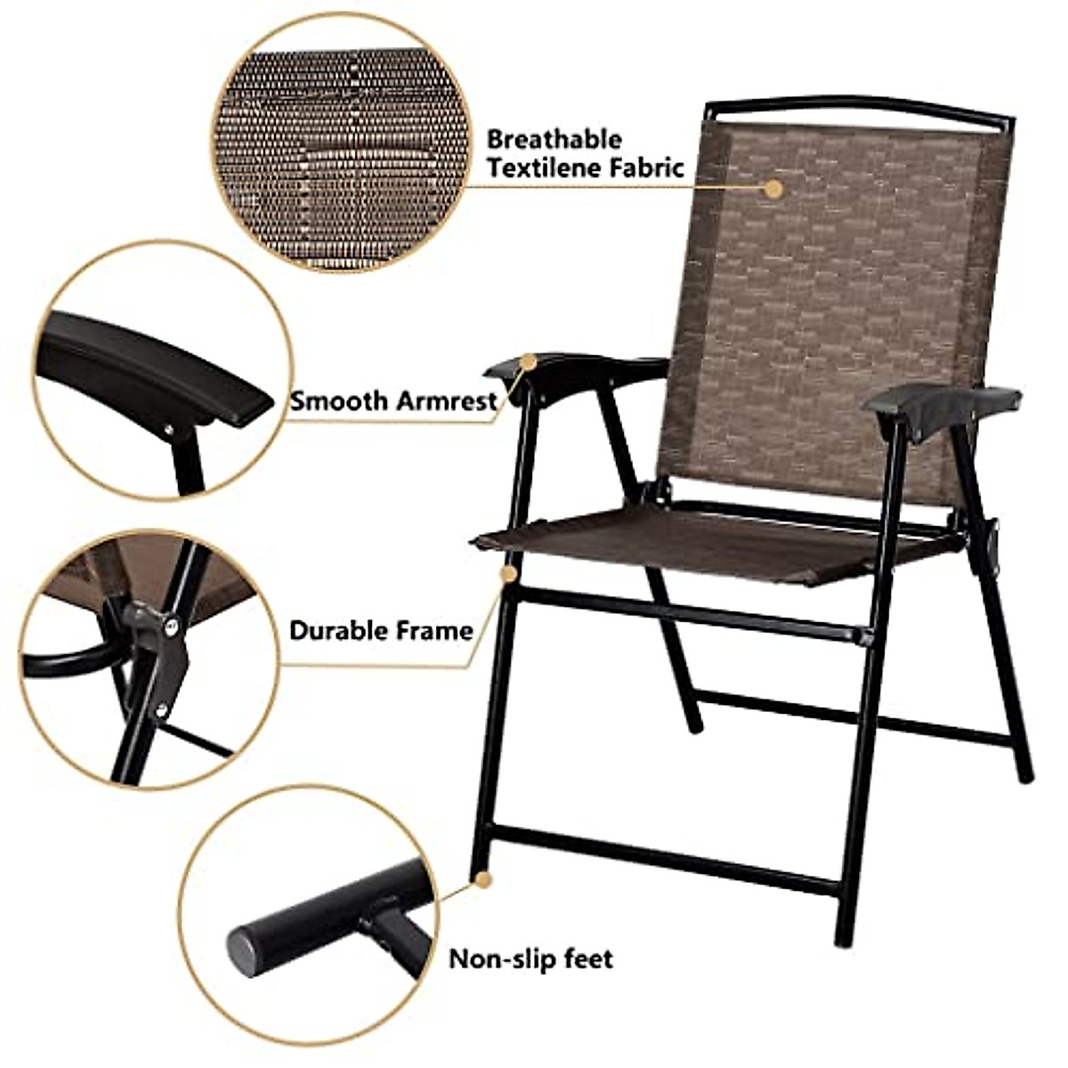 KUJYBG 3PC Bistro Patio Garden Furniture Set 2 Folding Chairs Glass Table Top Steel Round Table