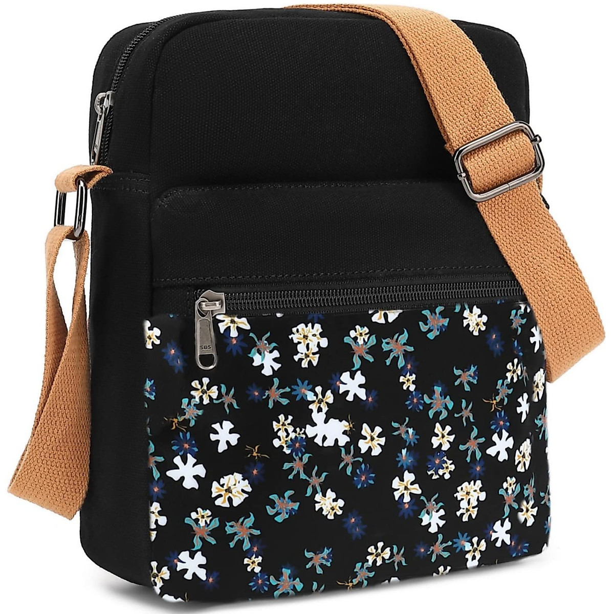 Leaper Girls Crossbody Purses 2 PCS Floral Messenger Bag Canvas Crossbody Bag and Purse Set for Women Floral Black