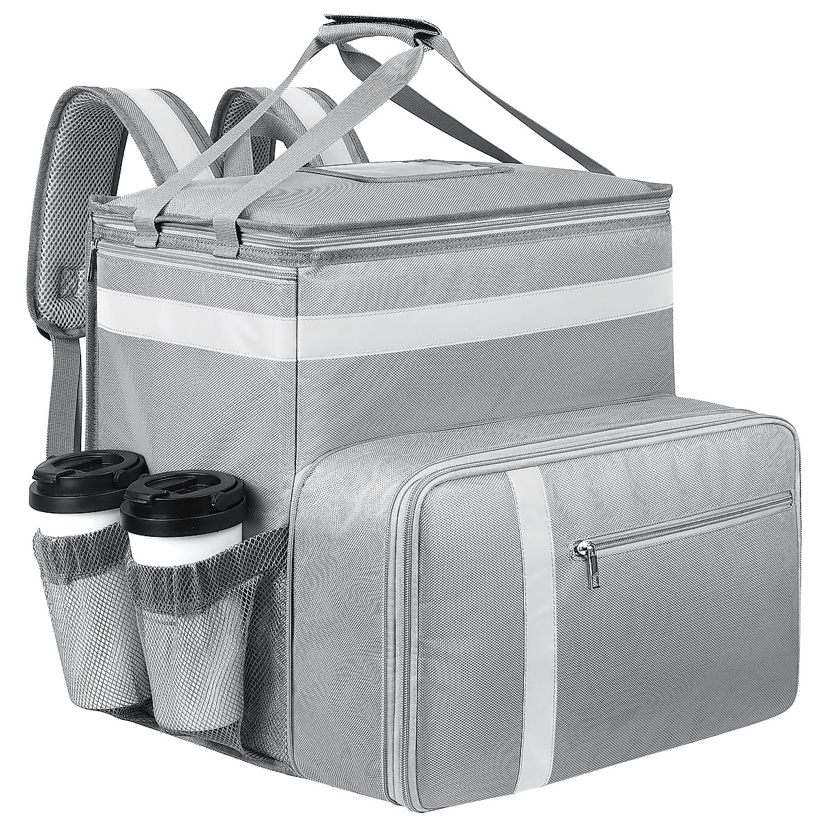 Food Delivery Backpack,Expandable Insulated Hot Pizza Bags for Delivery with 3 Support Boards for Bike,Large Leakproof Food Delivery Bag with Reflective Strip For Uber Eat,Grubhub,Doordash,Catering