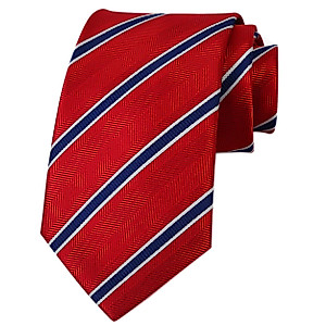 Secdtie Men's Classic Stripe Jacquard Woven Silk Tie Formal Party Suit Necktie (One Size, Red Blue)