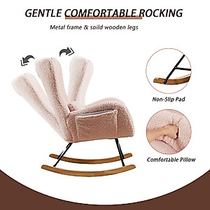 Altillo Teddy Rocking Chair Nursery, Upholstered Small Glider Rocker Accent Armchair with High Backrest, Small Glider Chair with Padded Seat for Nursery, Living Room, Bedroom (Pink)