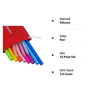 Mcool Silicone Straws 8Pcs Straight Smoothies straws for 30&20 oz Tumblers-Reusable Straws Extra Long for Yeti/Rtic/Ozark +4 Brushes+ 1 Red Storage Pouch