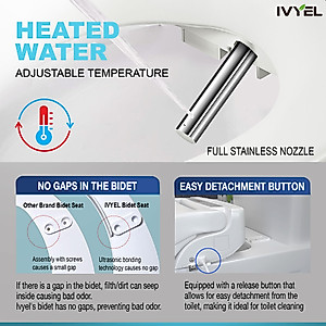 Ivyel J-2R Smart Electric Bidet for Toilet Seat,Fits Round toilet,Warm water,Heated bidet toilet seat,Remote Control,Heated Dryer, hild Function,Stainless Steel Self-Cleaning Nozzle,LED Night Light