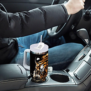 ALAZA Tiger Swooping Howling 40 oz Tumbler Stainless Steel Water Bottle Vacuum Insulated Cup with Straw Lid & Handle For Travel Car Cup Holder