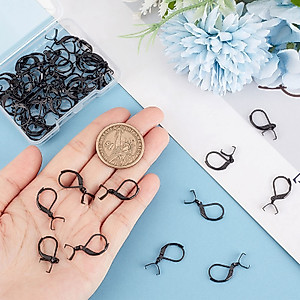Beebeecraft 1 Box 50Pcs Pendant Clasp Earring Hooks Stainless Steel Leverback Earring Findings Black Earring Supplies for Jewelry Making