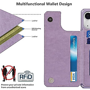 iCoverCase for iPhone 13 Wallet Case with Card Slots Holder Kickstand [RFID Blocking] Embossed Leather Magnetic Shockproof Cover with Wrist Strap (Heart Purple), Purple