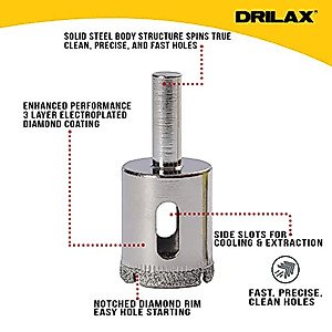 1 Inch Diamond Hole Saw Drill Bit Tiles, Glass, Fish Tanks, Marble, Granite Countertop, Ceramic, Porcelain Core Holesaw Drill Terra COTA Flower Pot Drain Holes DIY Size