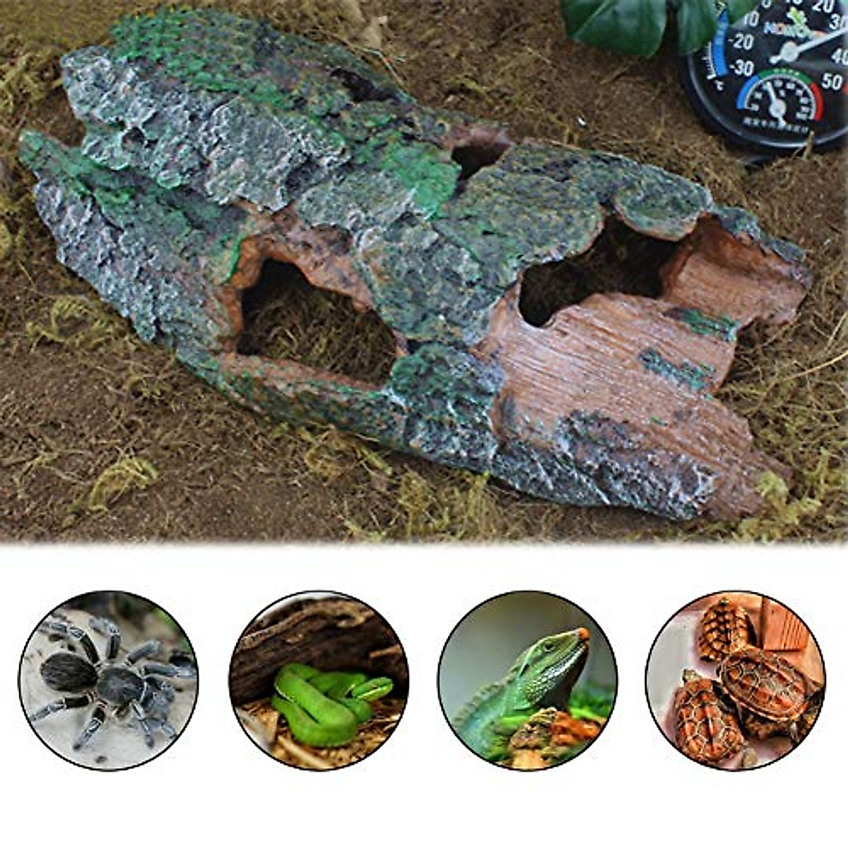 Reptile Habitat Decor Hideouts Critter Cavern Bark Bends Resin Ornament Hiding Place for Leopard Gecko Cichlids Spiders Lizards Snakes
