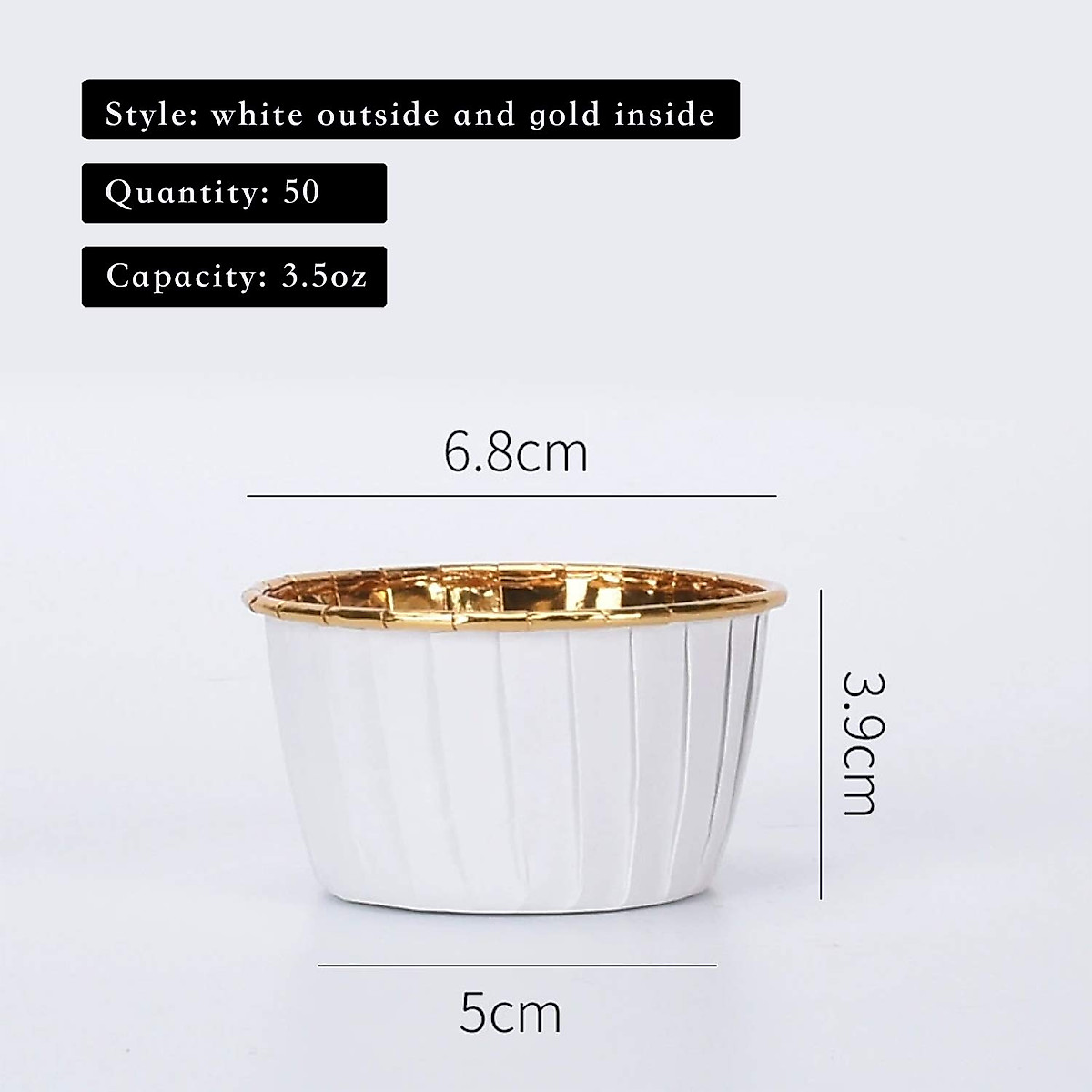 Party Hippo Cupcake Cups, 3.5 Oz 50 pcs Disposable Foil Muffin Liners, Gold Cupcake Baking Cups, Ramekin Aluminum Cupcake Tip Pan Ramekin Holders, Little Baking Cups (White)