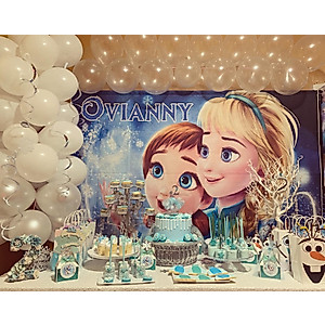 YouRan Baby Princess Elsa and Anna Backdrop Happy Birthday 5x3ft Vinyl Elsa Frozen Background Baby Shower for Girl Vinyl Princess Frozen Theme Backgrounds for Kids Room Wall Decor