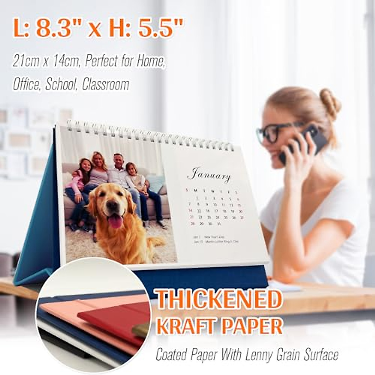 Custom Photo Desk Calendar 2024-2025, Personal Home Office Classroom School Monthly Desktop Calender for Family Kids Teacher Birthday Diy Personalized Calendar Gifts