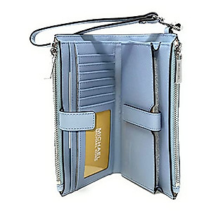 Michael Kors Jet Set Travel Double Zip Saffiano Leather Wristlet Wallet (Pale Blue)