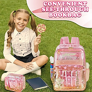 Eccliy 3 Clear Backpack Stadium Approved Backpack Kids Backpacks for Girls Boys First Grade Backpack for Girls Boys (Pink Heart,11 Inch)