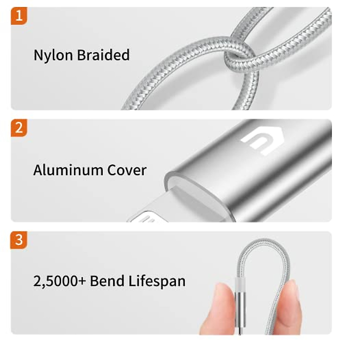 UNBREAKcable iPhone Charger Cable 2M [Apple MFi Certified C89] Fast Nylon Braided Lightning Cable for iPhone 13/13 pro/13 mini/12/12 Pro/Se 2020/11/11 Pro/XR/XS/X/8 iPad Pro - Silver