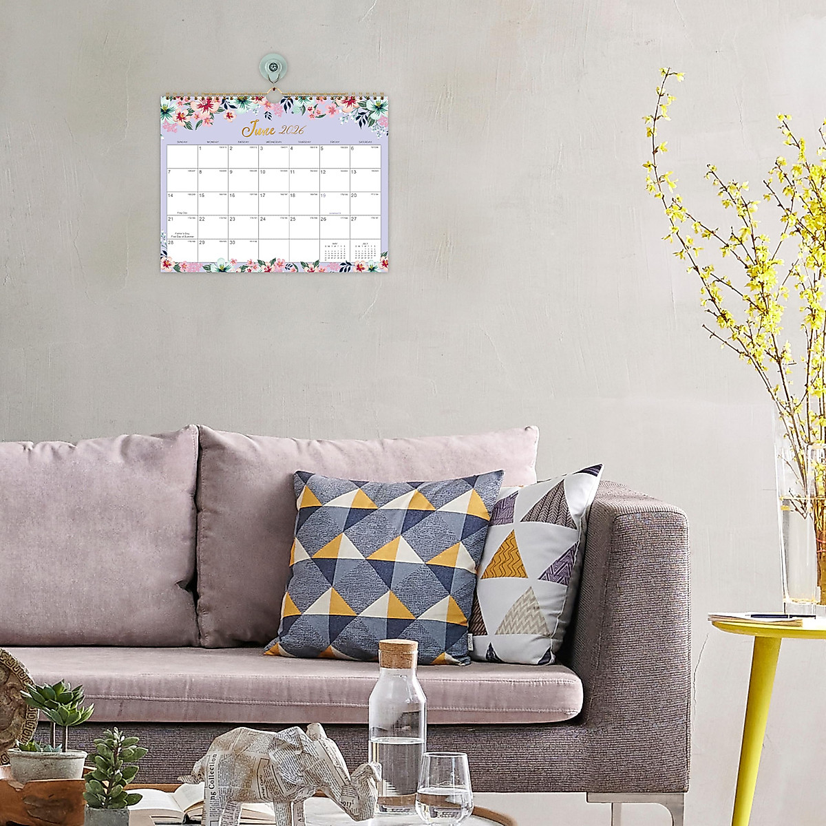 2023-2024 Wall Calendar - 18 Monthly Calendar 2023-2024, February 2023 - June 2024, 11" x 8.5", Twin-Wire Binding + Hanging Hook + Thick Paper + Unruled Blocks with Julian Dates - Floral