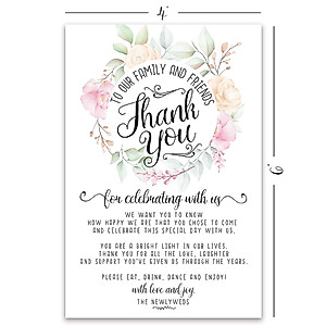 Wedding Thank You Place Cards - Set of 50 - Floral Wedding and Newly Weds Accessories, Wedding Planning Supplies, Great for Guest Dinner Table Settings, Blank Stationery