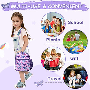 RAVUO Lightweight Butterfly School Backpack Bookbag and Lunch Bag Box Lunchbox Set for Girls