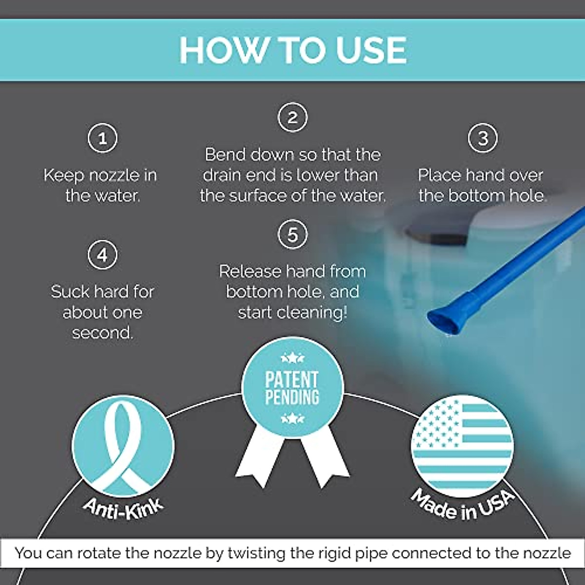 Hot Tub Vacuum Spa Vac - Manual, Cordless Spa Cleaner with Constant Suction - Handheld, Kink-Free Hose and Wand for Dirt, Grass, and Other Debris