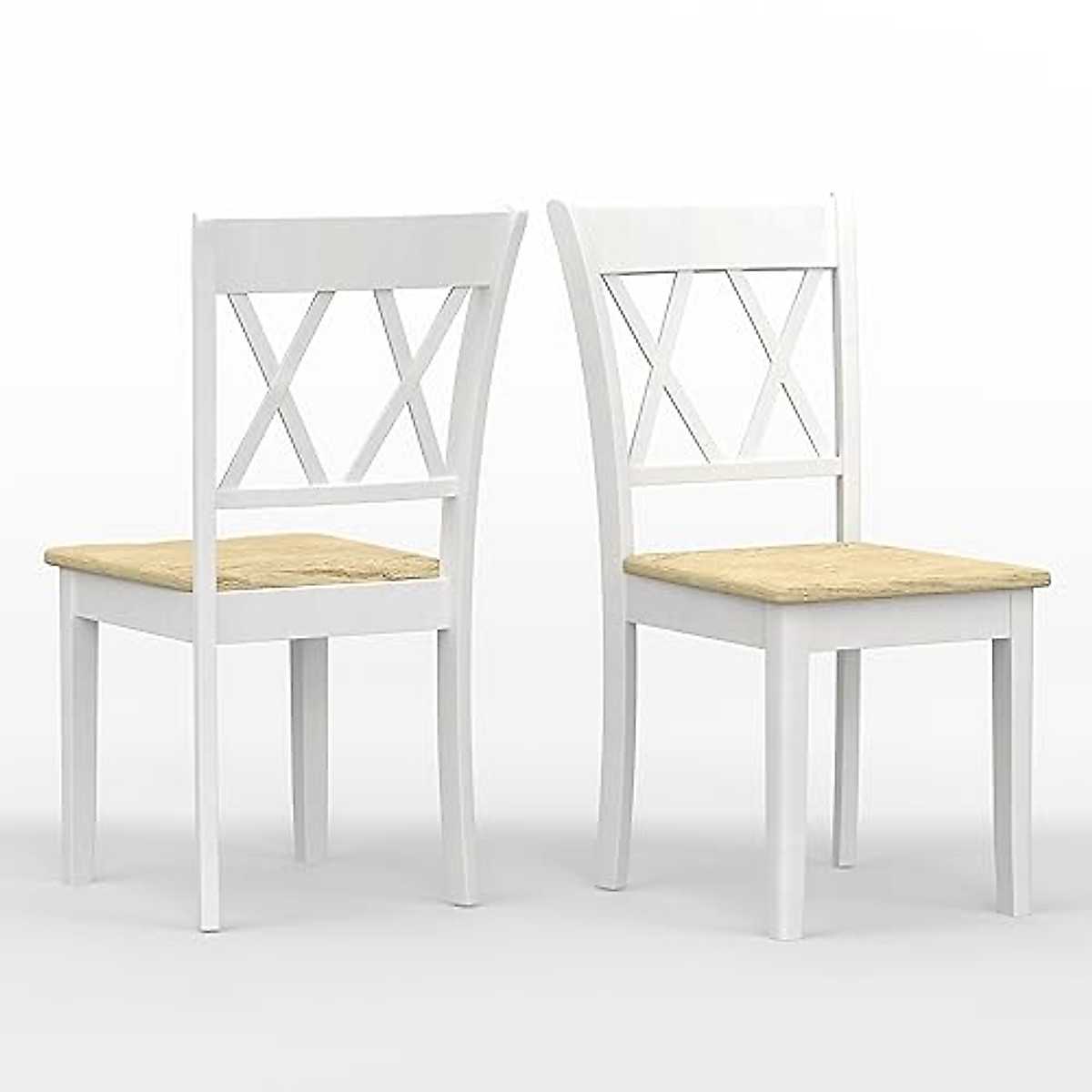 Glenwillow Home 3-PC - 42" Round Pedestal Dining Table in White + White/Natural Double X-Back Dining Chairs Dining Set