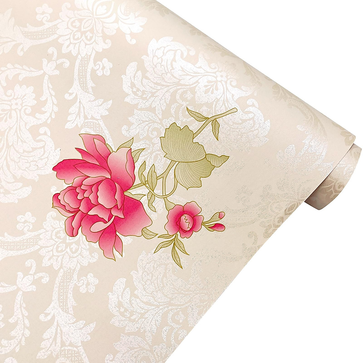 SimpleLife4U Pink Peony Furniture Protect Paper Removable Vinyl Damask Shelf Drawer Liner 17.7 Inches by 9.8 Feet