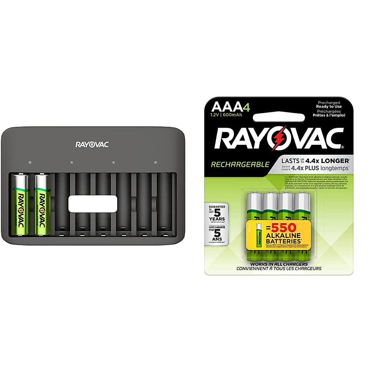 Rayovac AAA Plus Rechargeable Batteries and USB Battery Charger Bundle Pack, 4 AAA Batteries